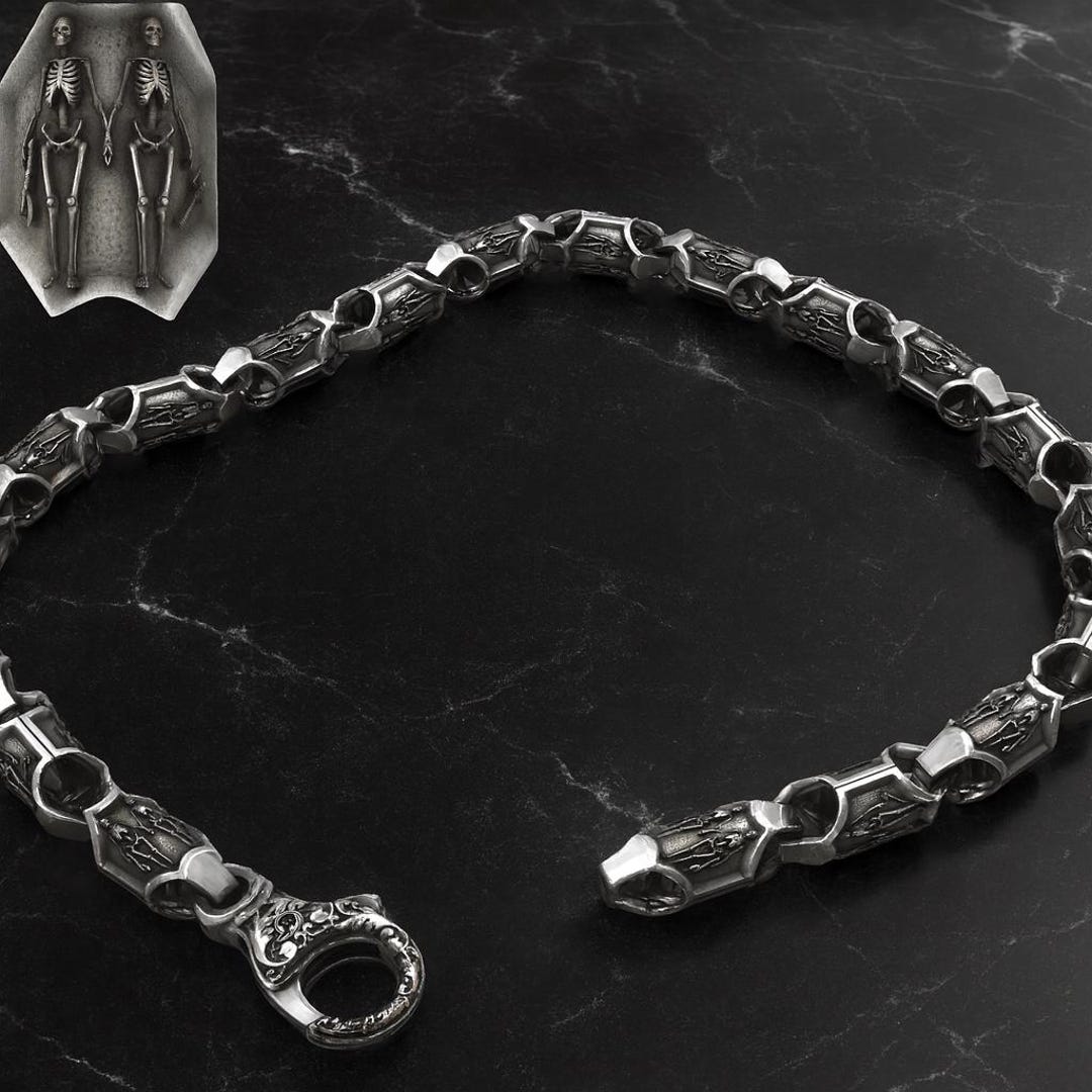 Gothic Skeleton Bracelet: 925 Sterling Silver Coffin Link Chain - Etsy