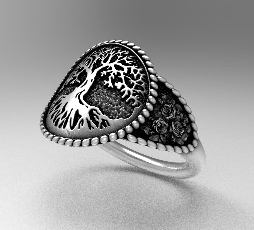 Engraved Tree of Life Ring: Oxidized Sterling Silver Filigree - Etsy