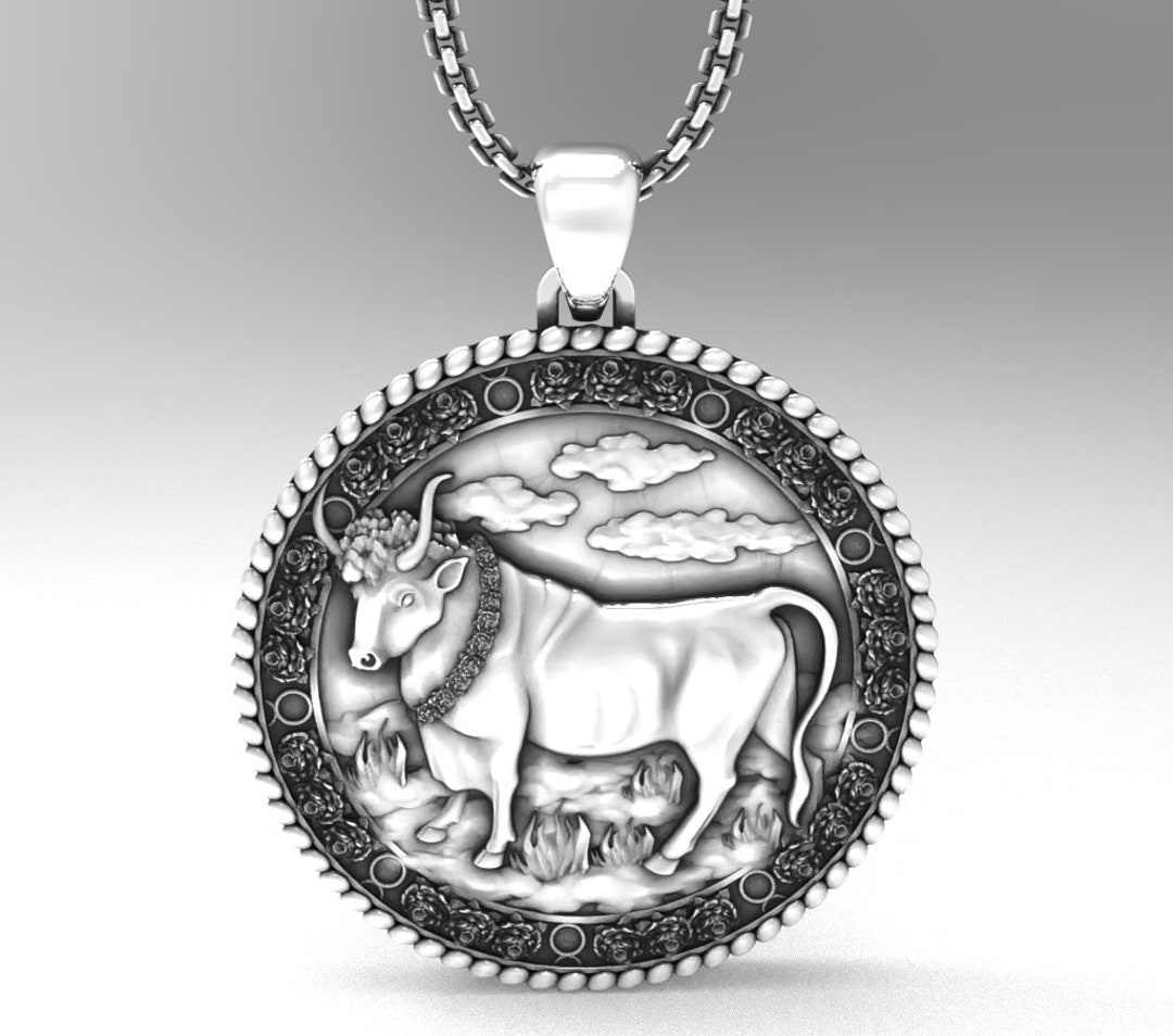 Taurus Zodiac Medallion: Detailed 925 Sterling Silver Necklace - Etsy