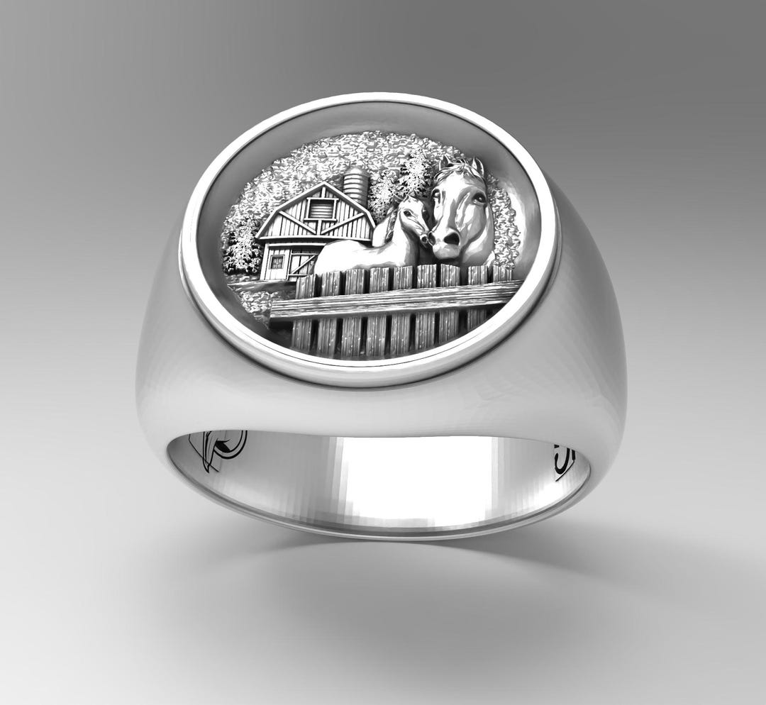 American Horse Farm Ring – 925 Sterling Silver, Unisex Engraved Design ...