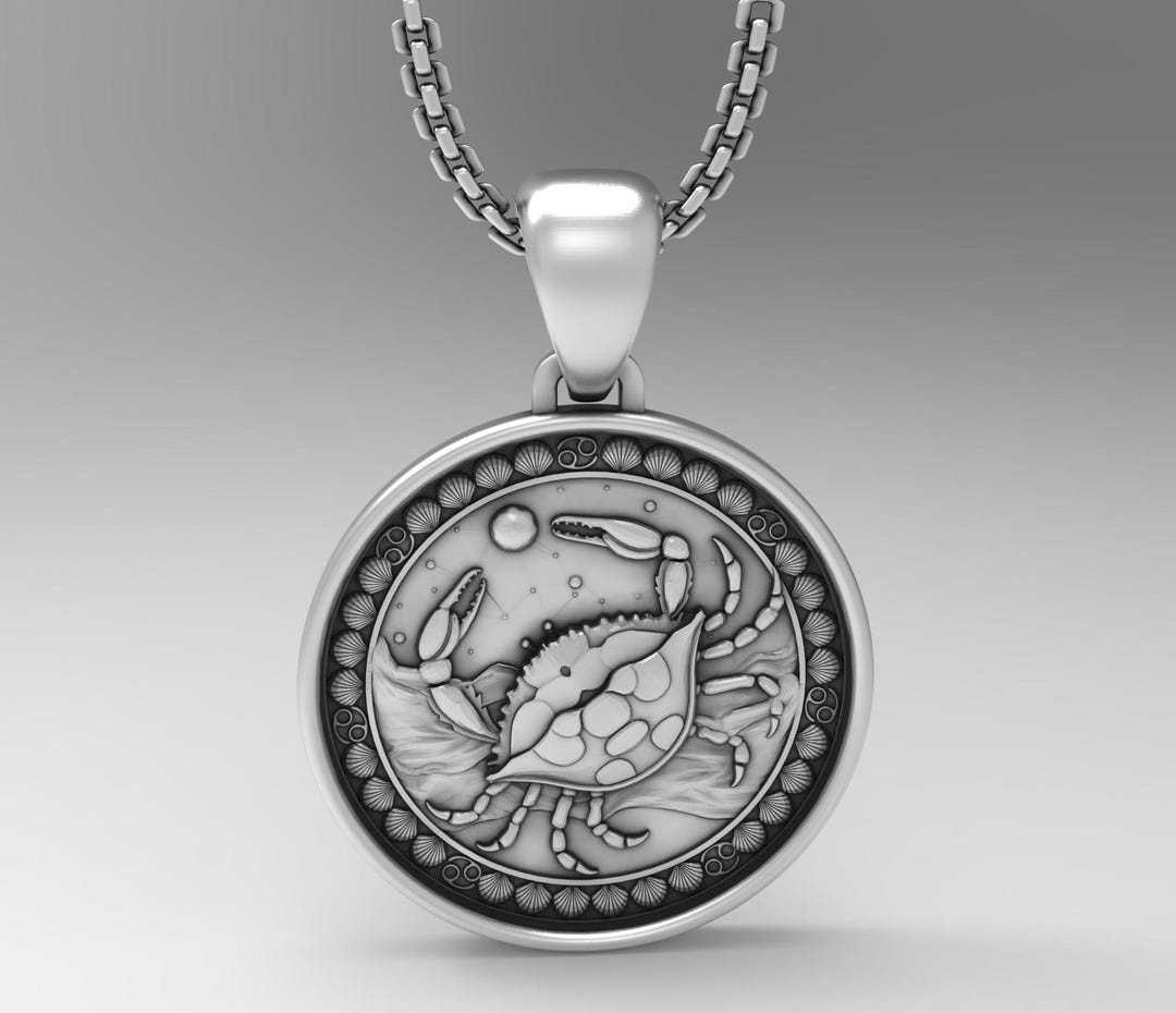Cancer Sign Necklace, Medallion 925 Sterling Silver, A Detailed and ...