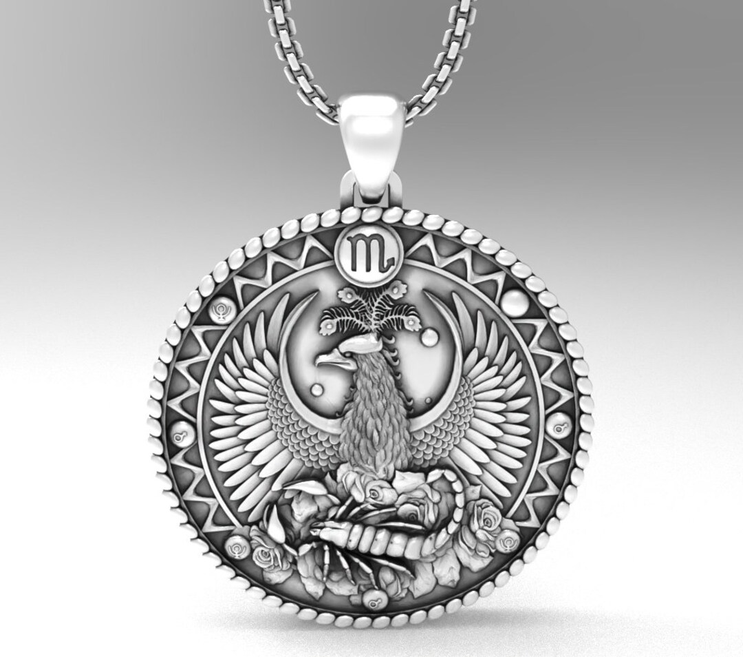 Scorpio Sign Necklace, Medallion 925 Sterling Silver, A Detailed and ...