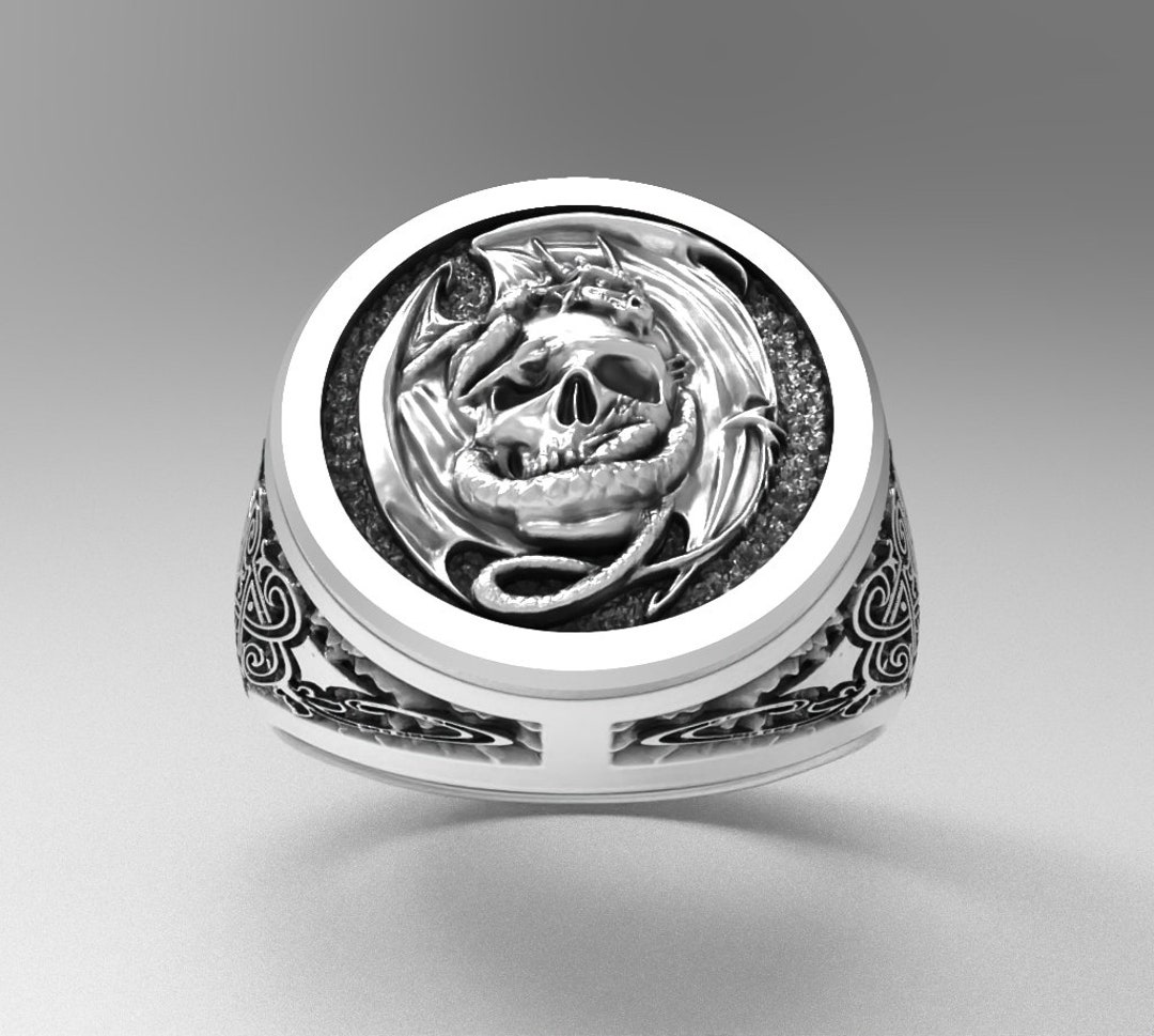 Dragon Skull Ring: Handmade 925 Sterling Silver Signet Ring - Etsy