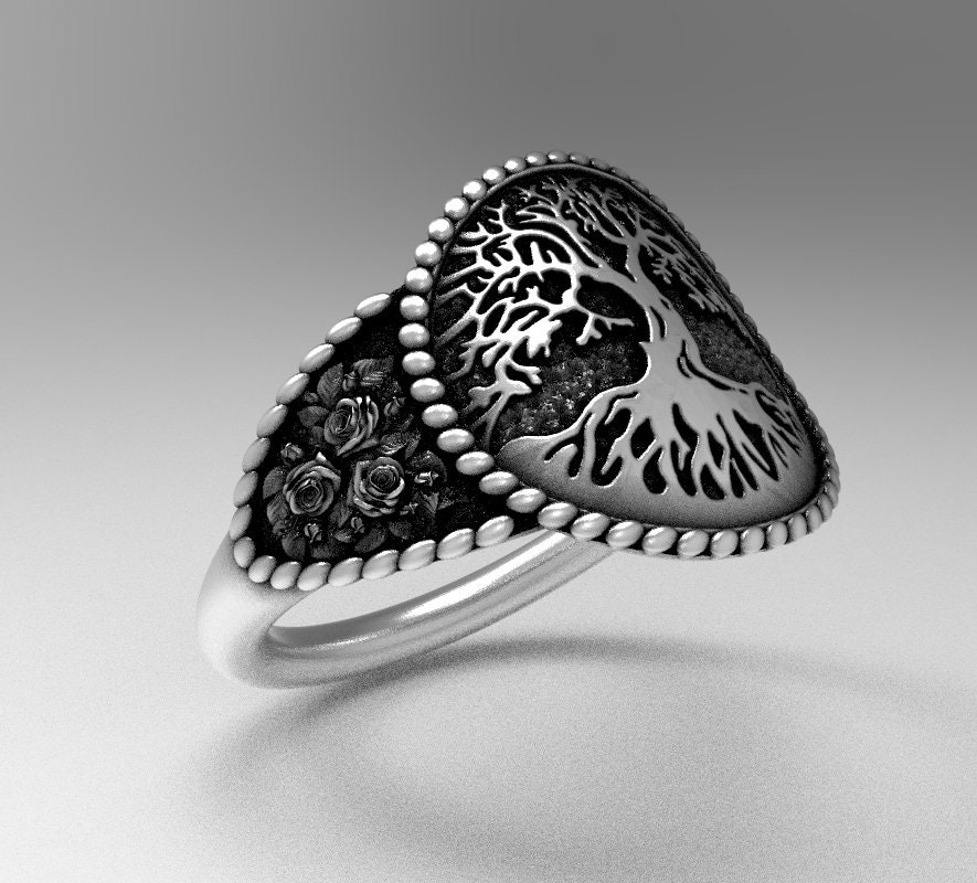 Engraved Tree of Life Ring: Oxidized Sterling Silver Filigree - Etsy