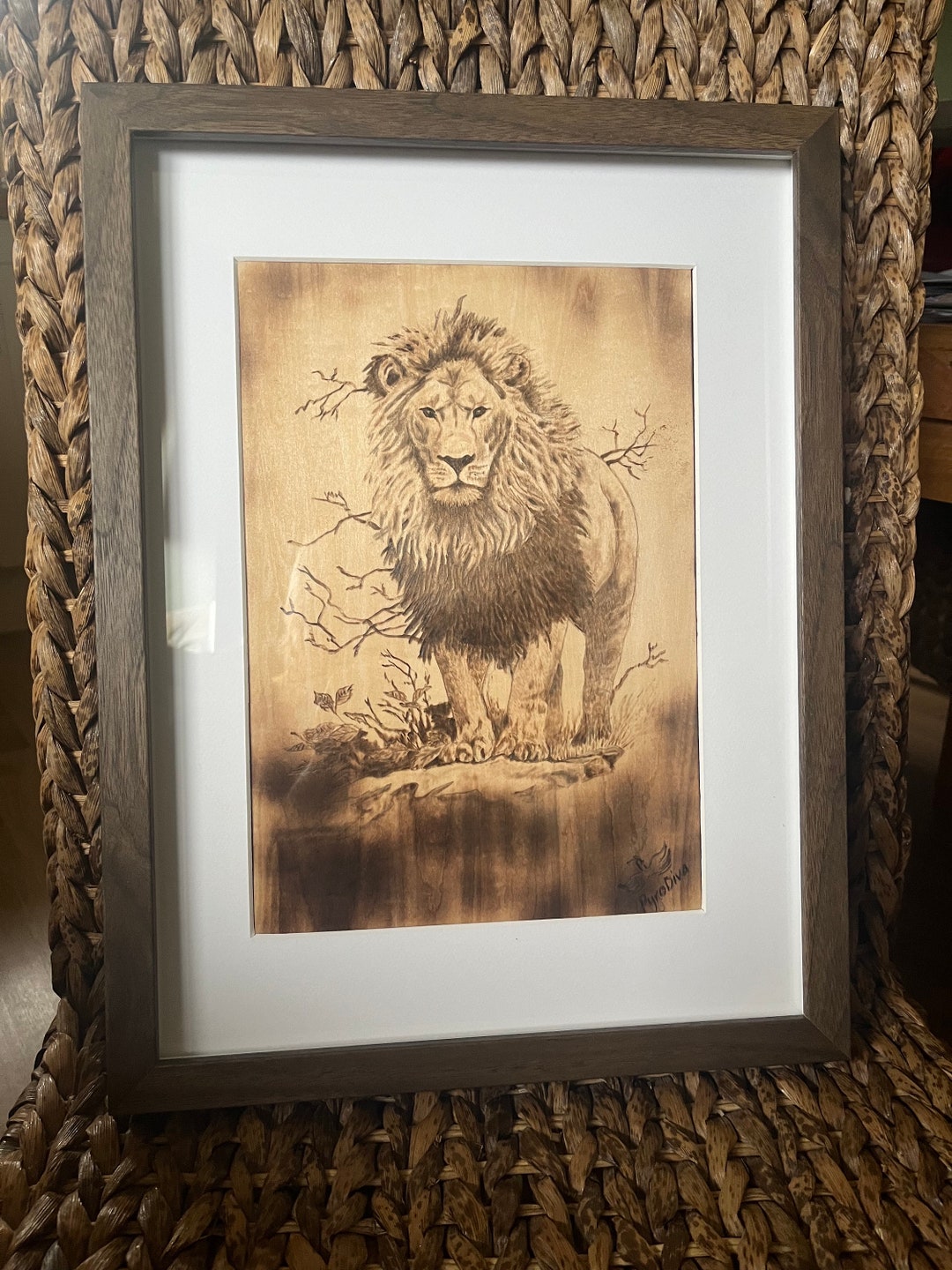 Pyrography Engraved Lion on Plywood in Frame. - Etsy