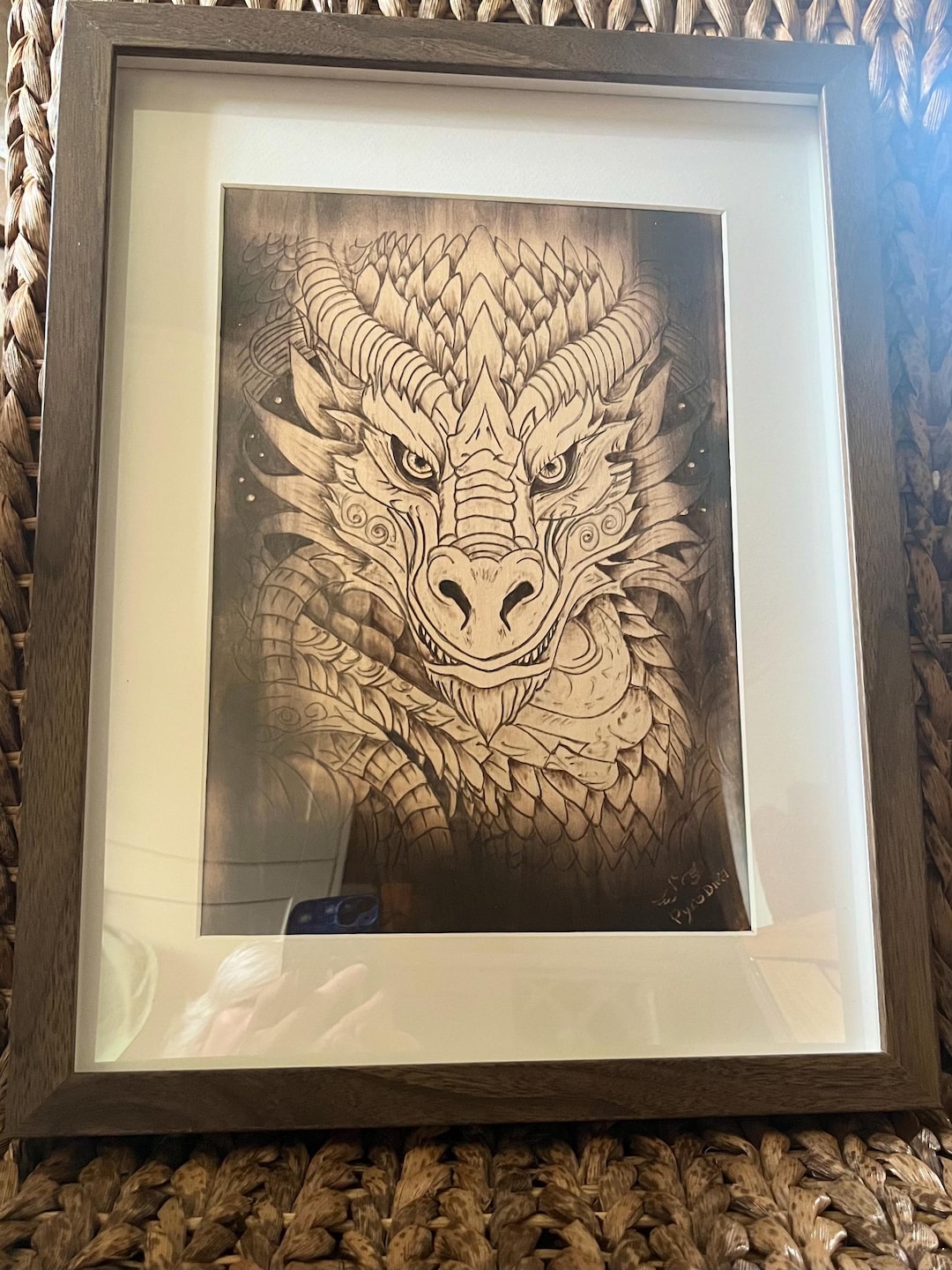 Pyrography Engraved Dragon on Plywood in Frame. - Etsy