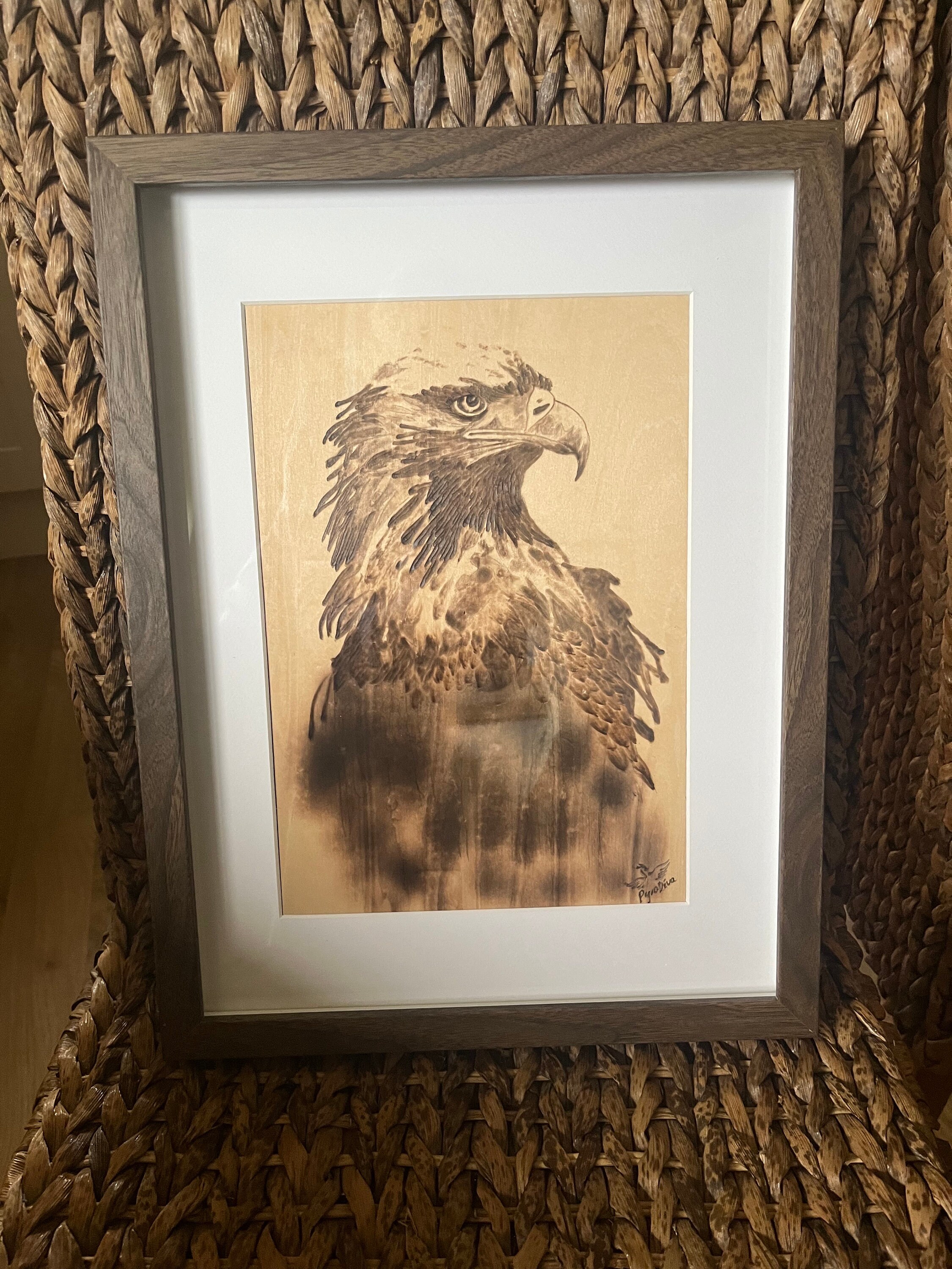 Pyrography Engraved Eagle on Plywood in Frame. - Etsy