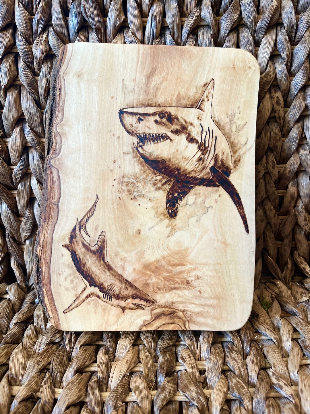 Olive Wood Panel With Sharks - Etsy