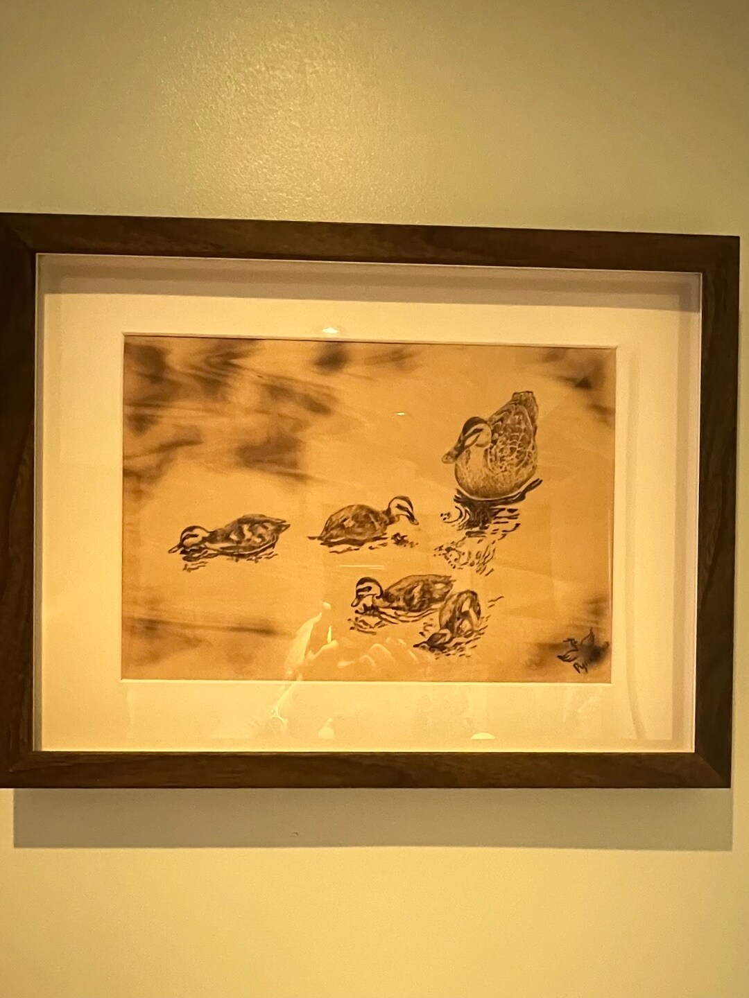 Pyrography Engraved Duck and Ducklings on Plywood in Frame. - Etsy
