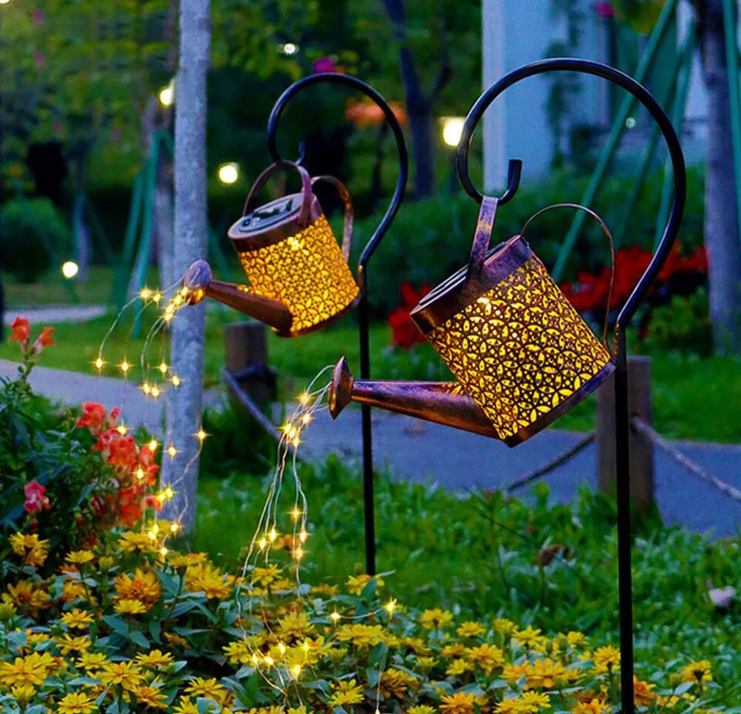 Solar Powered LED String Light Watering Can Outdoor Garden Art - Etsy UK