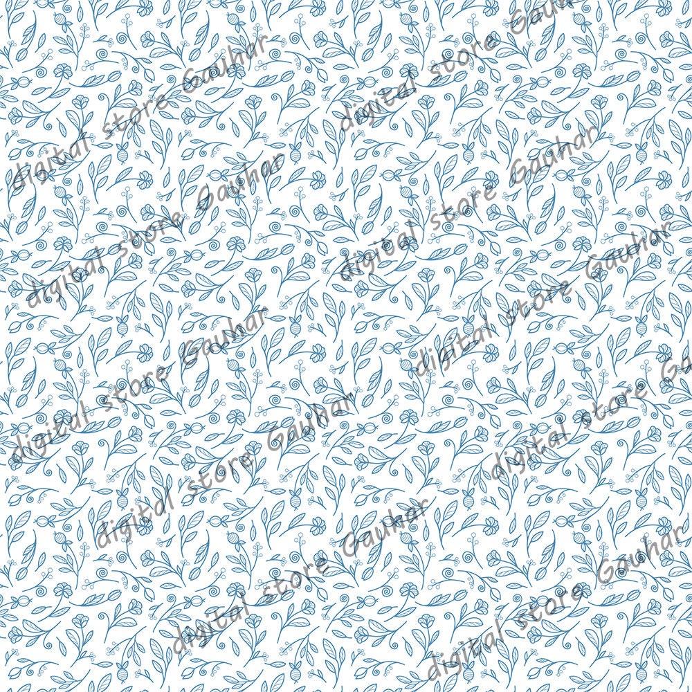 Line Art Doodle Flowers Blue Digital Paper Pack Seamless Pattern ...