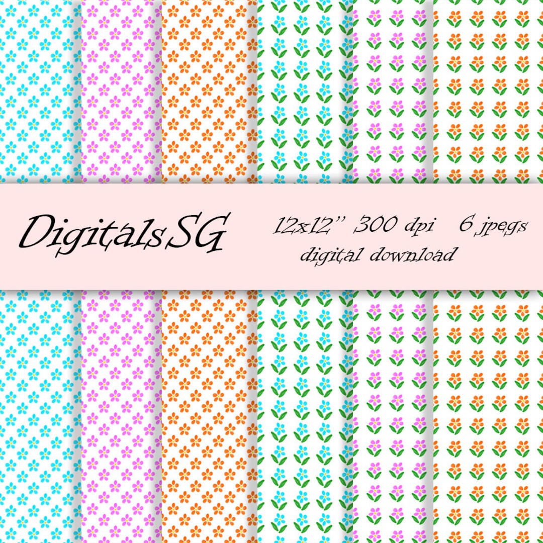 Floral Paper Pack Minimalist 6 Printable Scrapbooking Papers Instant ...