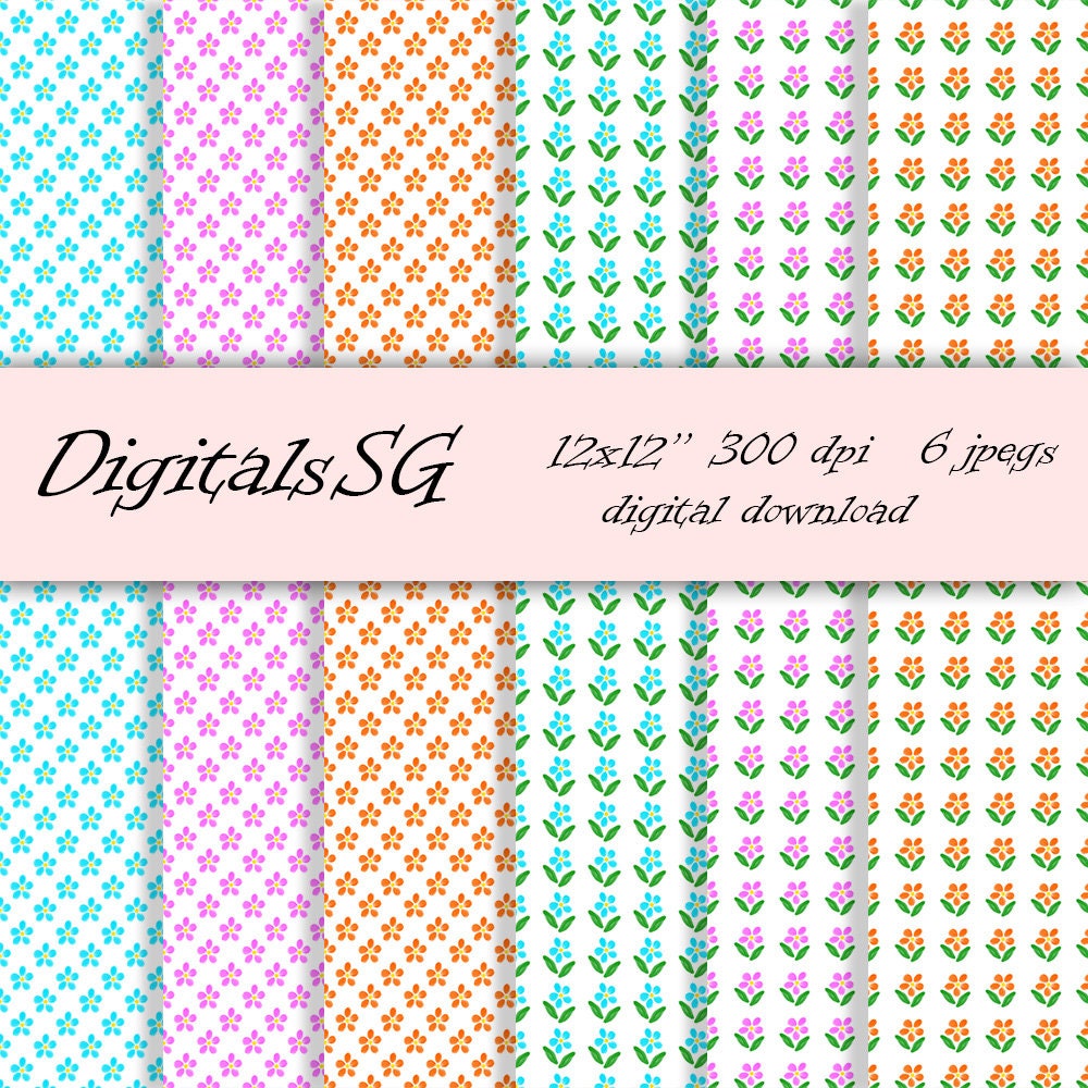 Floral Paper Pack Minimalist 6 Printable Scrapbooking Papers Instant ...