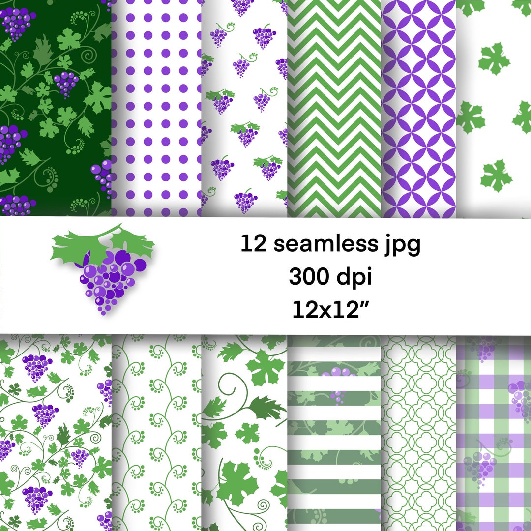 Seamless Digital Paper Pack Cute Grapes Illustration - Etsy