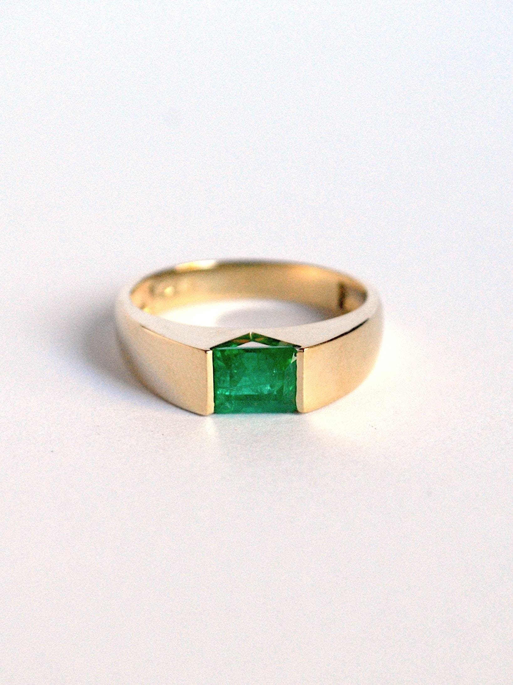 Solid Gold Signet With Emerald, Emerald Signet, Solid Gold Ring With ...