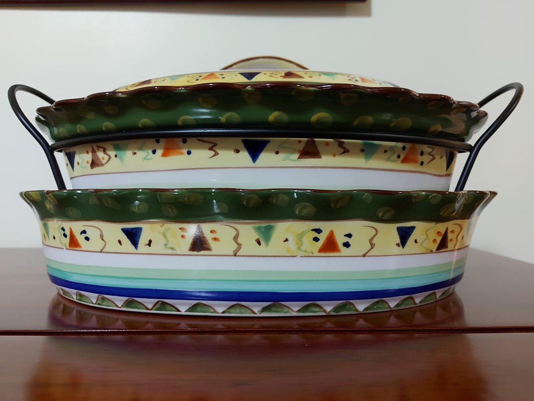 Temp-tations Stoneware Casserole Baker Set, Multi-colored Geometric ...
