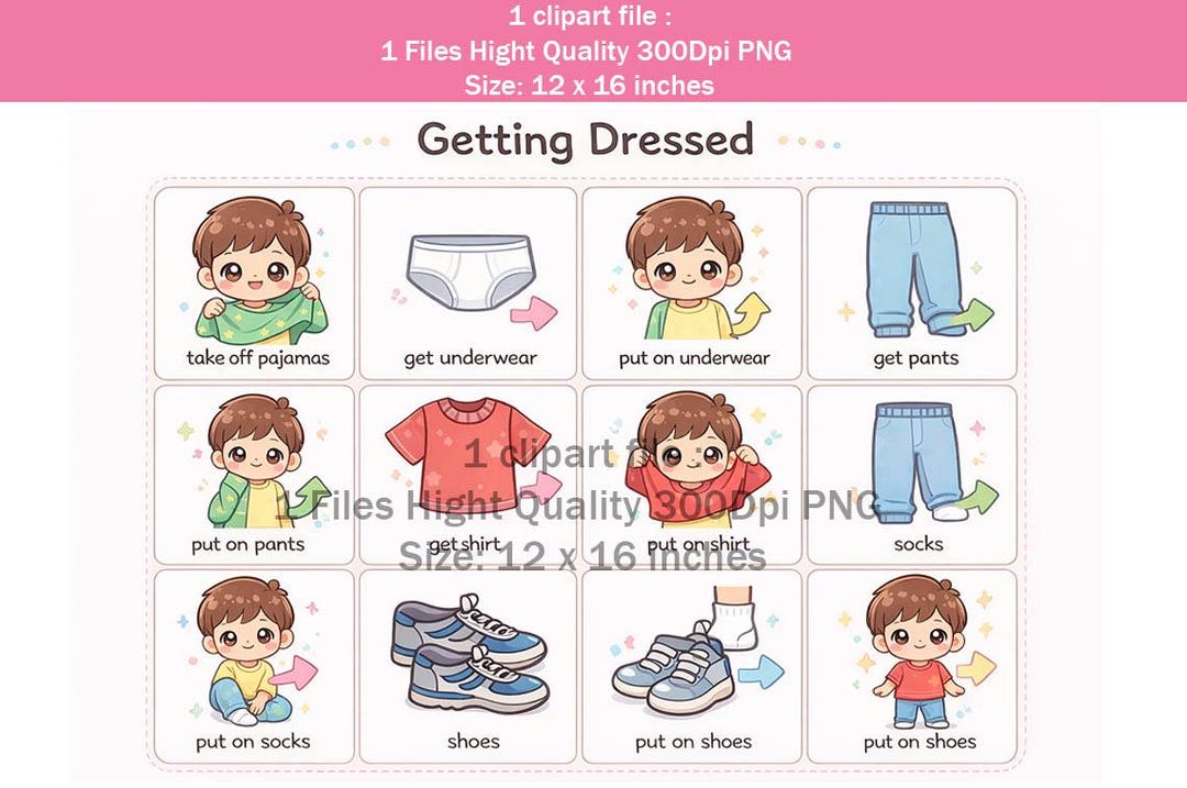 Getting Dressed Visual Sequence Board Boys & Girls | Autism Routine ...