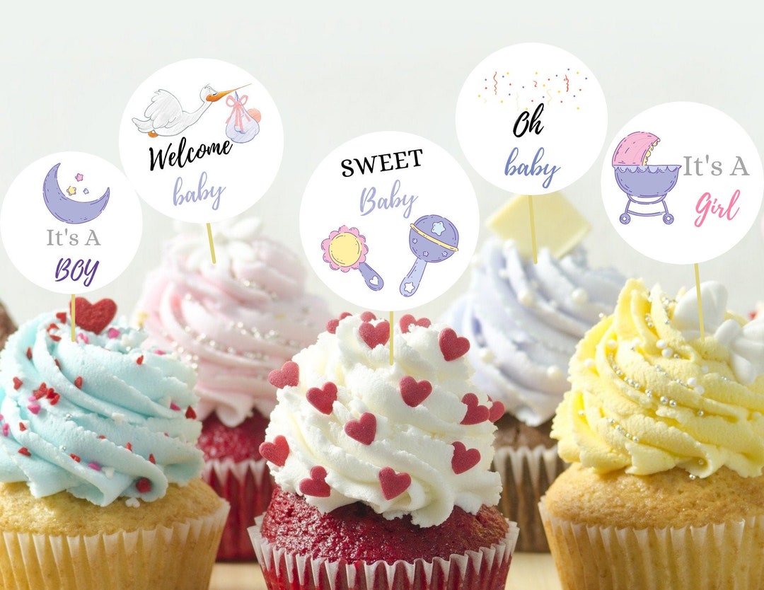 Topper de cupcake de baby shower ilustrado, topper de baby shower de ...