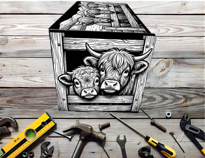 Highland Cow Laser Engraving Designs for Mini Toolbox | SVG PNG DXF ...