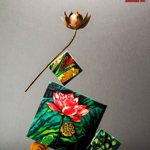 Handcrafted Brass & Copper Lotus Flower: Etched Floral Decor, Unique ...