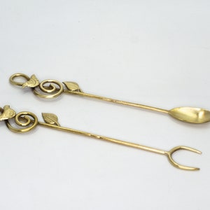 Hand Carved Spoon Fork | Brass Dessert Fork | Coffee Spoon | Fruit Fork | Cheese Fork - Etsy