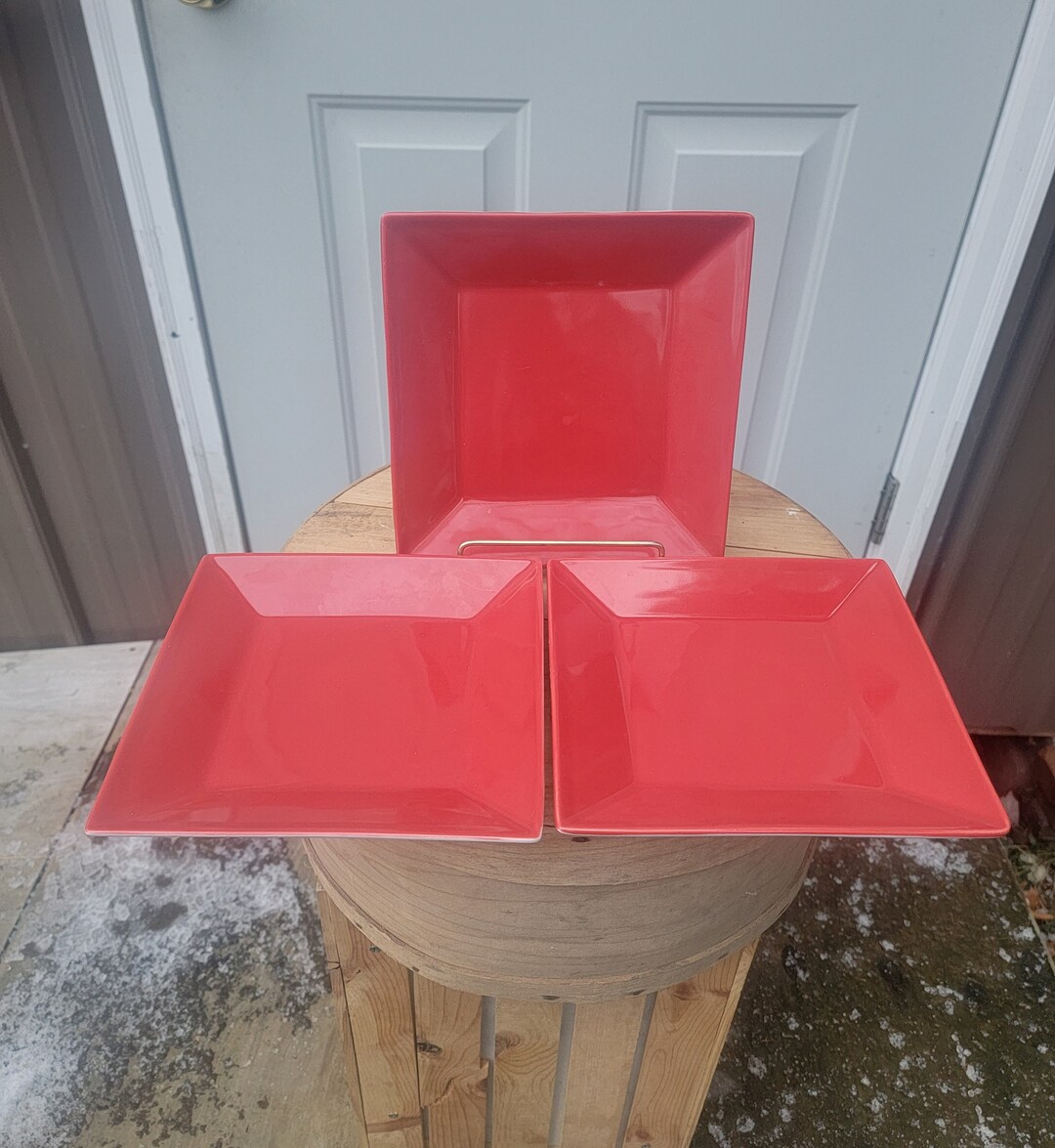 3 the Cellar Macys WHITEWARE 8-3/4 Square Red Salad Plates - Etsy