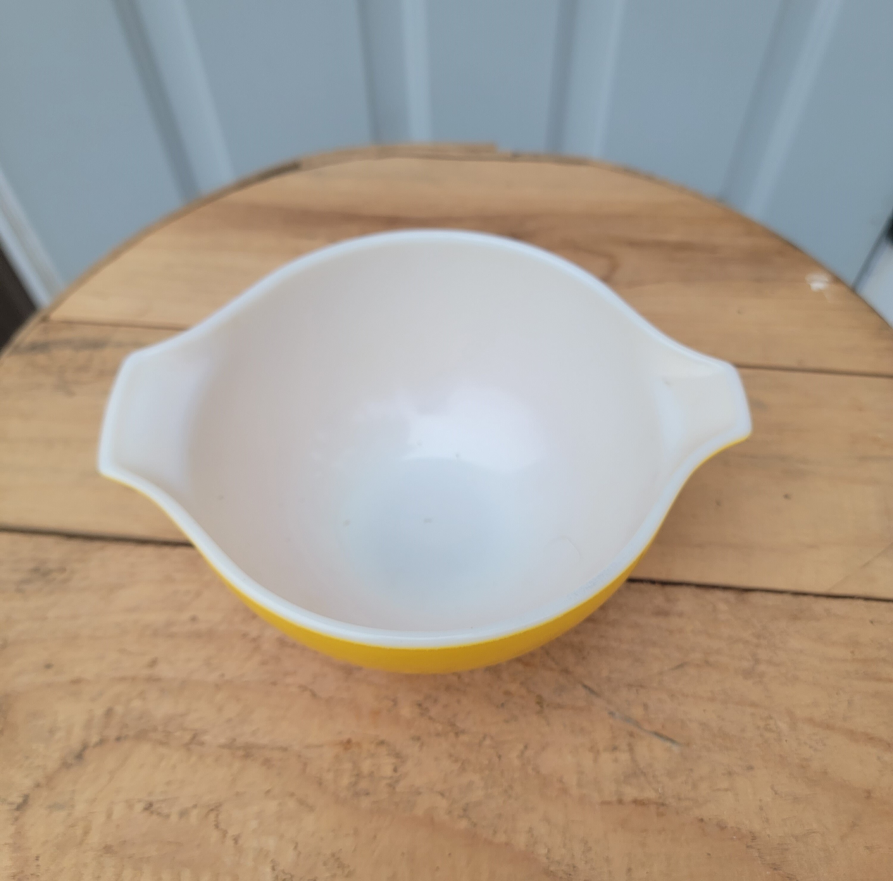 Pyrex Yellow Cinderella Bowl 441 1-1/2pt. It Measures 7-1/2handle to ...