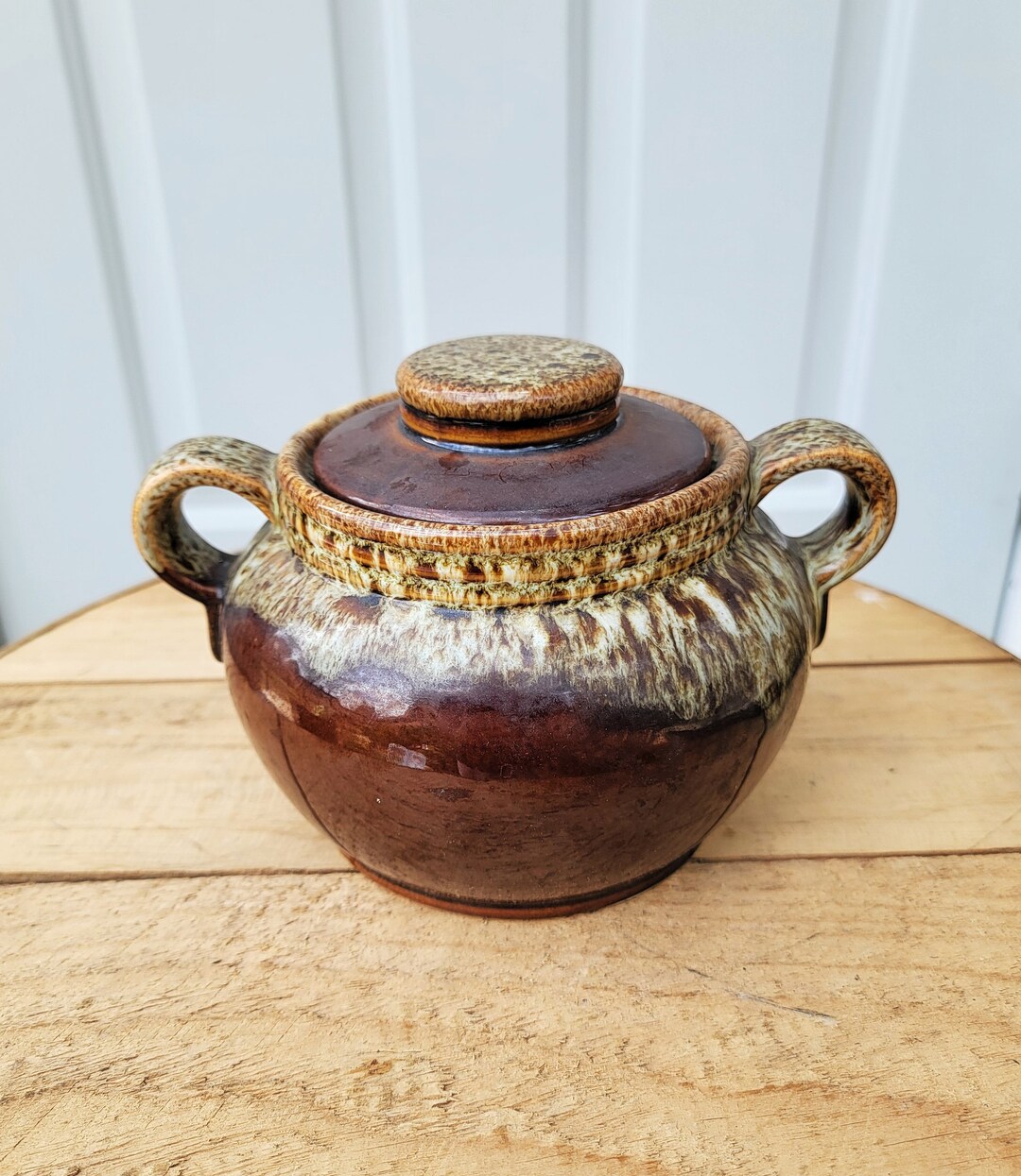 Brown Drip Bean Pot. It Measures 6-1/2w X 6h With the Lid On. - Etsy