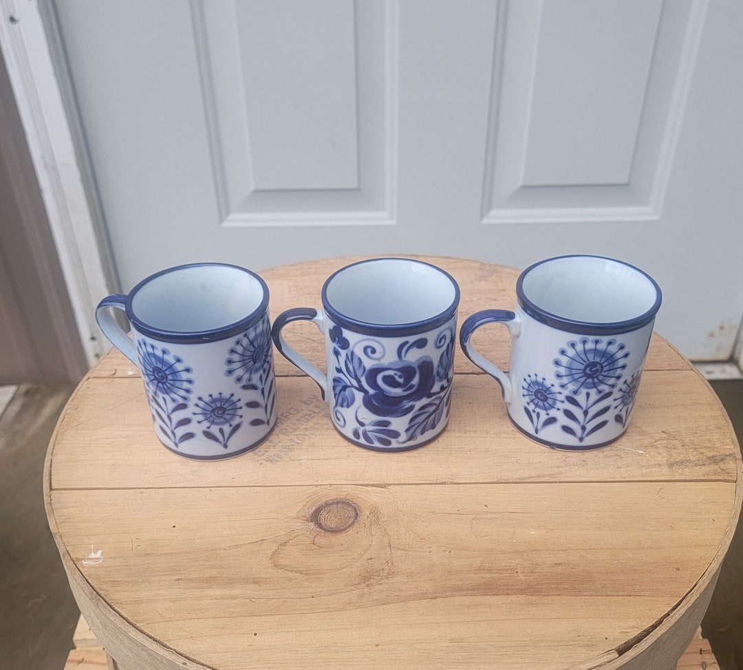3 Nordic Hand Painted Blue Delft Coffee/tea Mug/cups CJ Peterson Retro ...