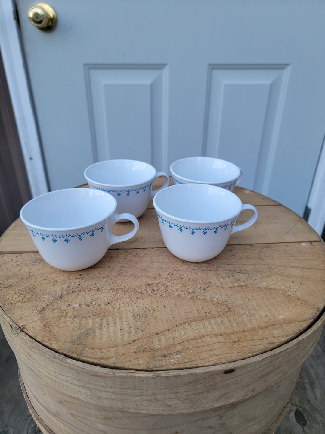 4 Corelle Blue Snowflake/garland Tea Cups. 3-7/8w X 2-5/8h. - Etsy