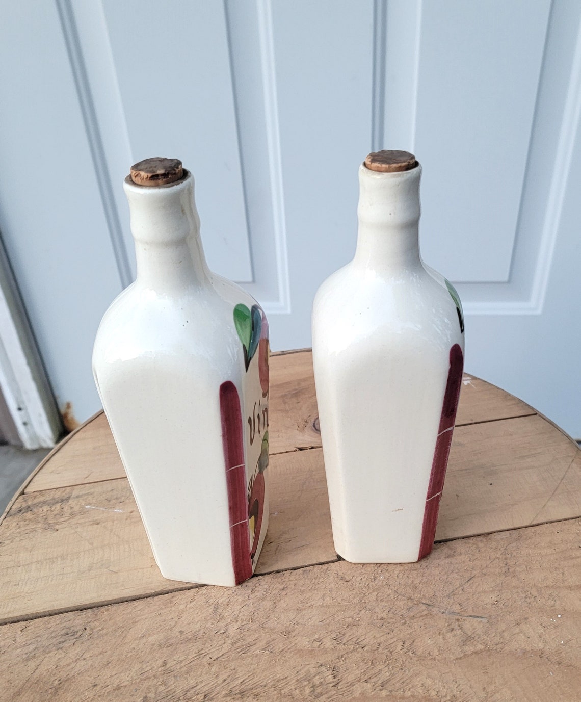 Puritan Slip Ware Oil and Vinegar Stoneware Bottles 1950's 2-7/8sq X 9 ...