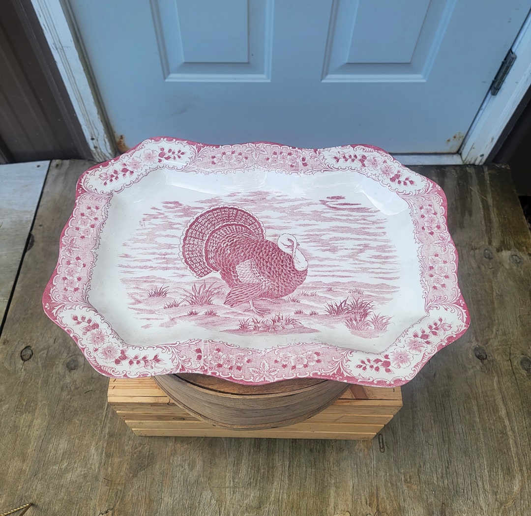 Red Transferware Large Rectangular Turkey Platter. It Measures 20-1/2l ...
