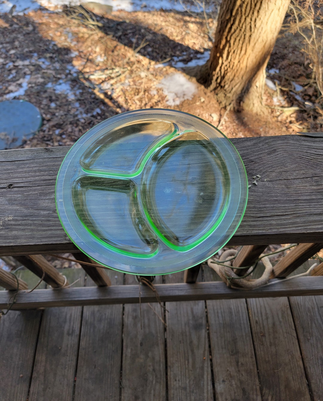 Green Vaseline/uranium 3 Section Plates 9 - Etsy