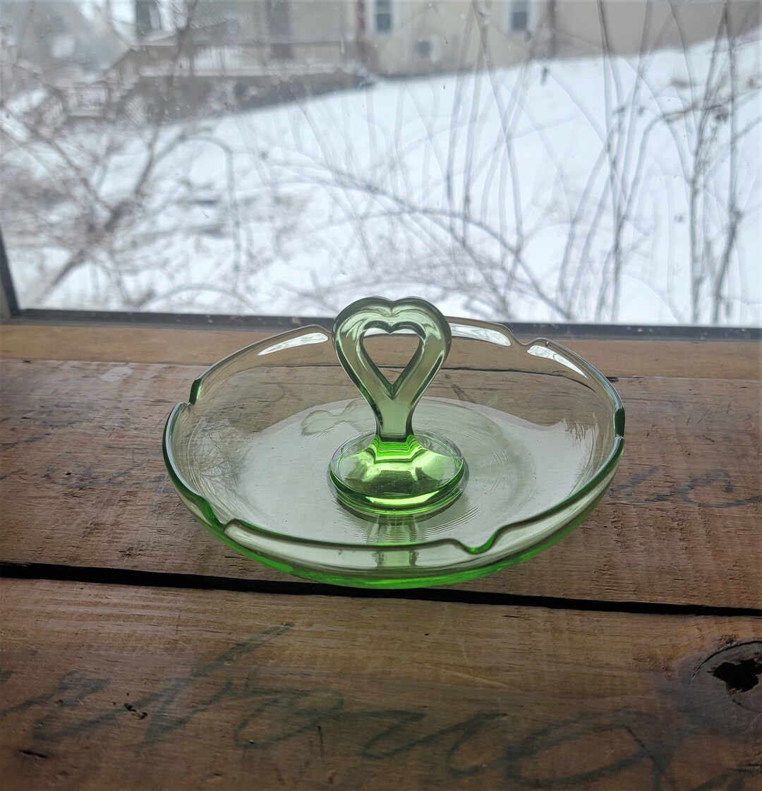 Green Uranium Glass Ashtray With Heart Shaped Handle - Etsy