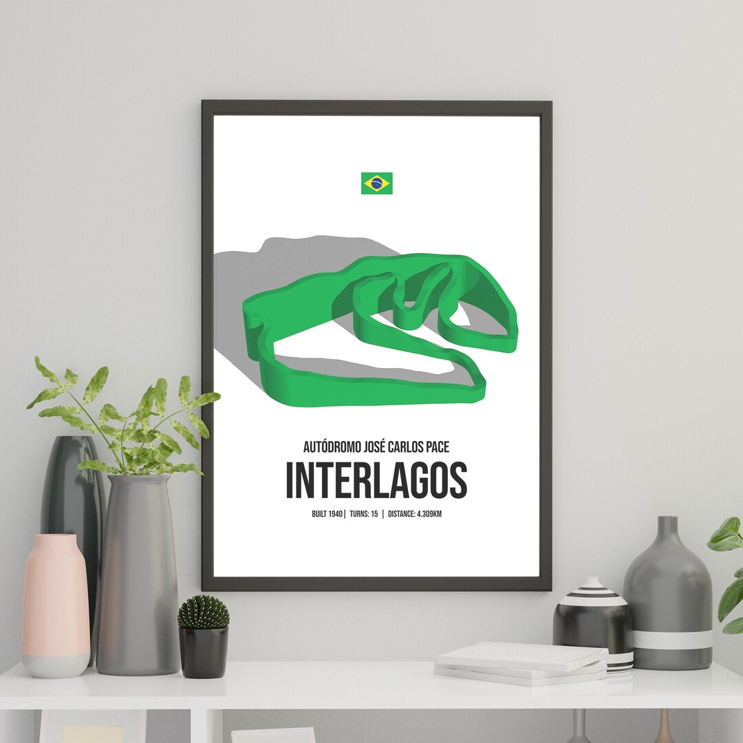 F1 Formula 1 Race Track Circuit Map Print Poster Interlagos Wall Decor ...