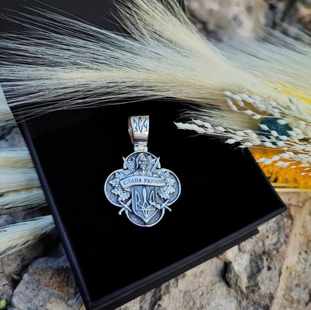 Jewelry Cross Sterling Silver Pendant 925 Men's Coat of Arms of Ukraine ...