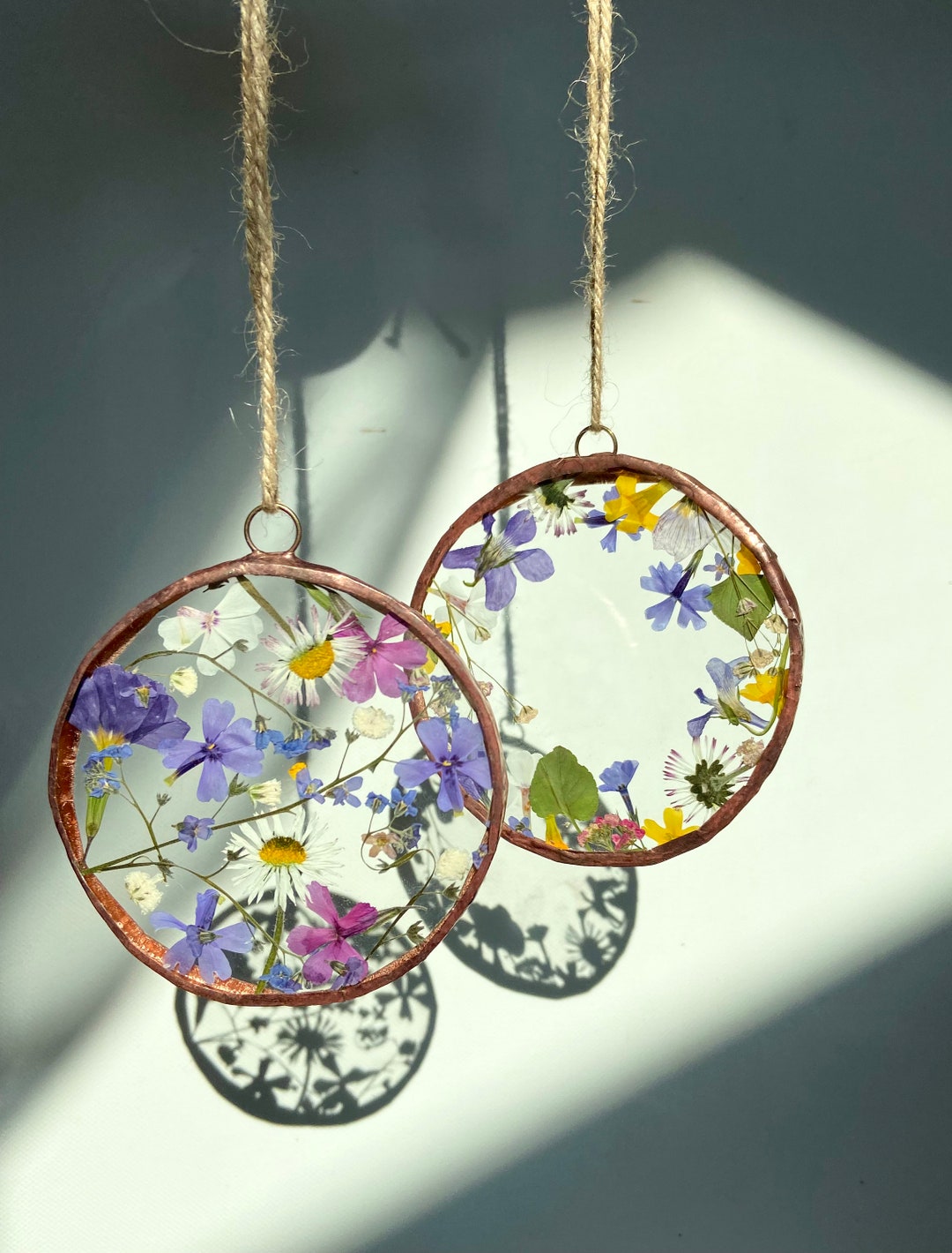 Stained Glass Frame With Pressed Meadow Flowers. - Etsy