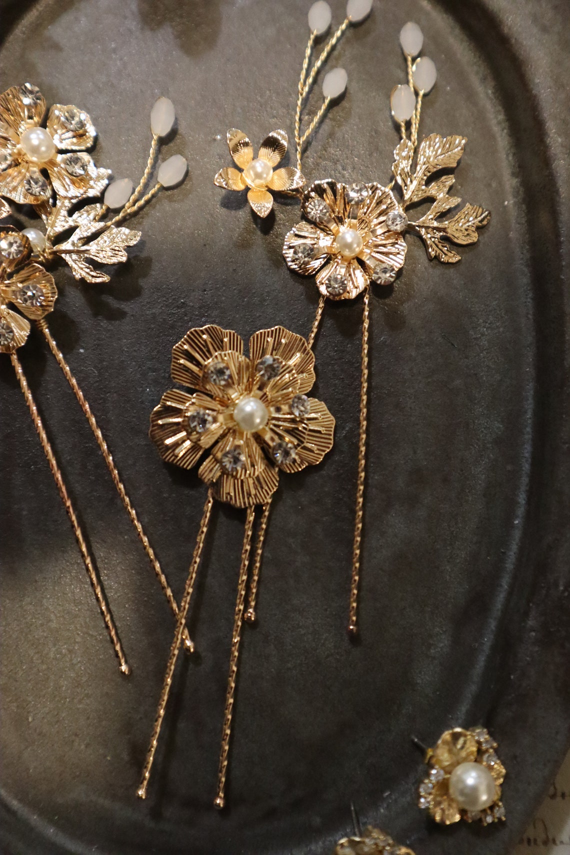 Golden Hair Pin Set Bridal Hair Pin Wedding Hair Pin Floral Etsy