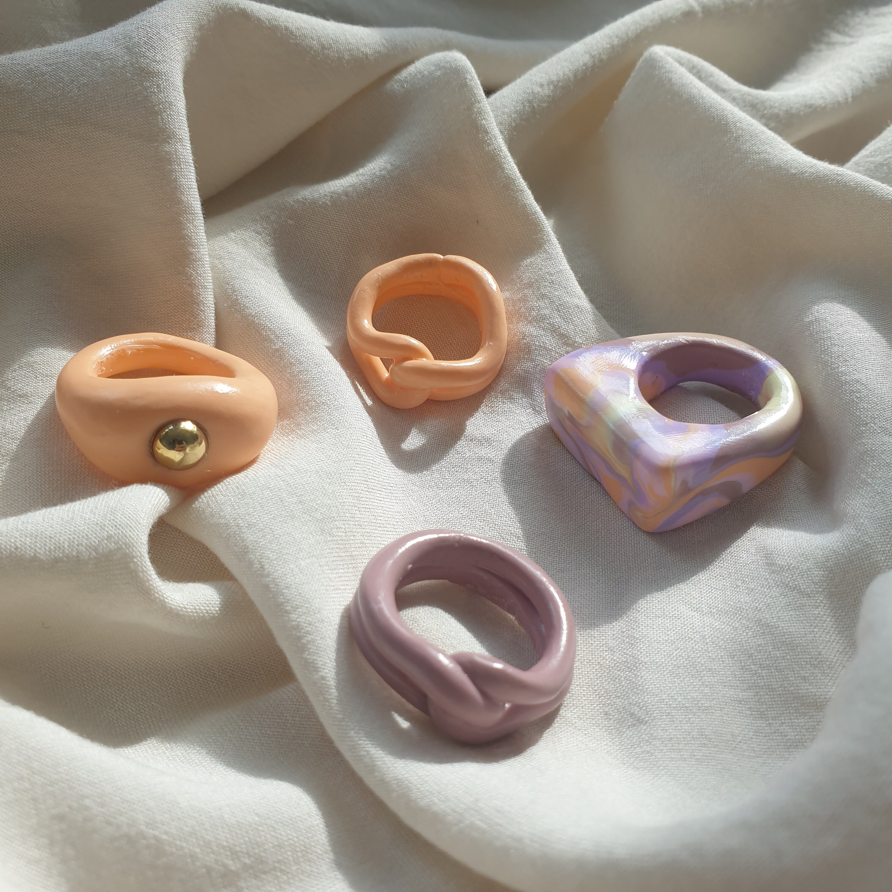 Chunky polymer clay / fimo rings pastel colored | Etsy