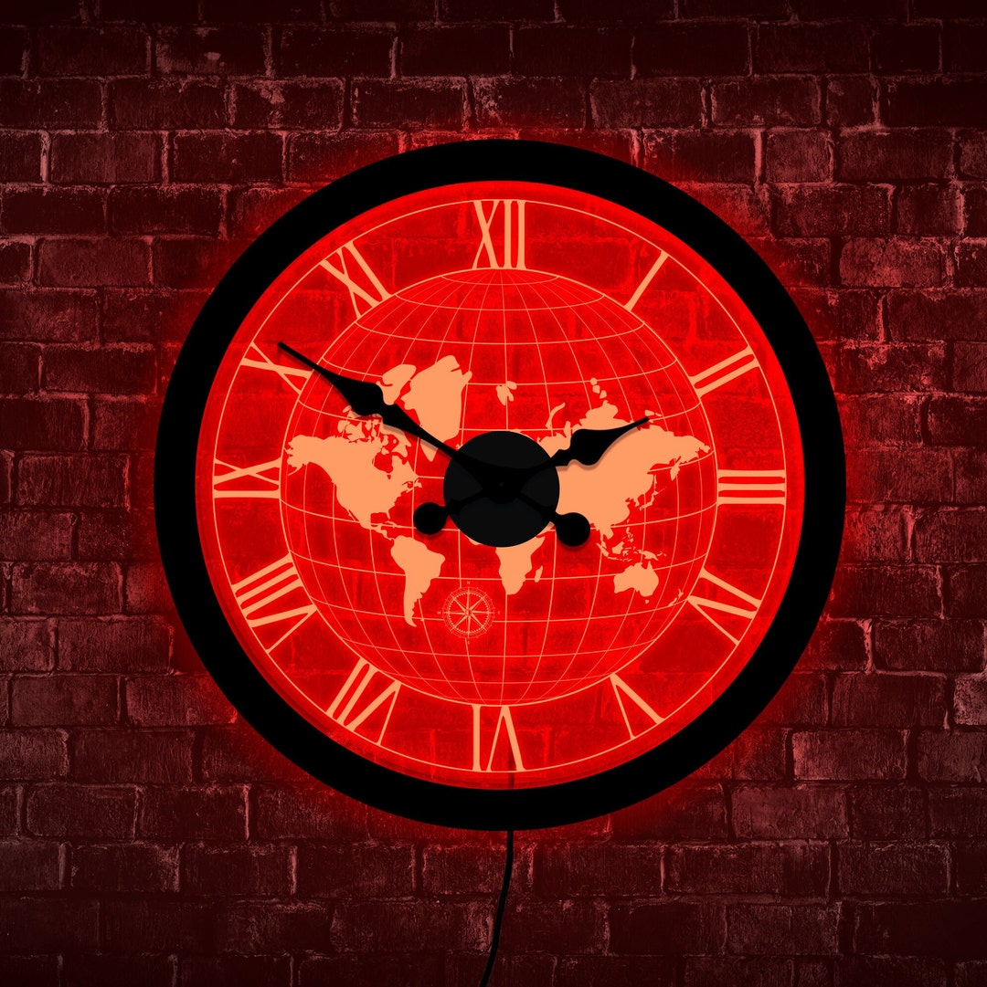 World Map Wall Clock Light, Earth Wall Clock, Travel Wall Clock, Wall ...