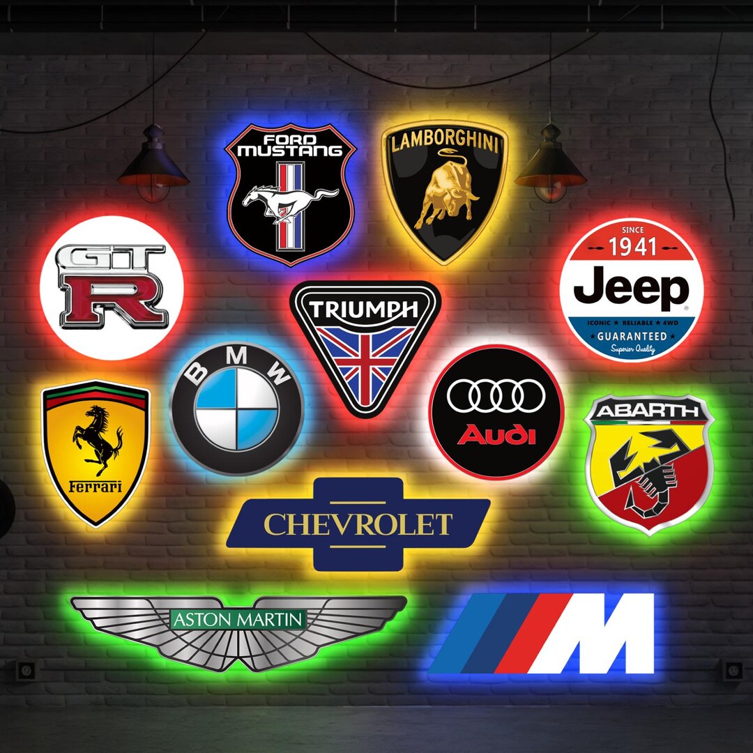 Car Logo Neon Sign, Garage Led Sign, Car Logos Wall Decor, Garage Sign ...