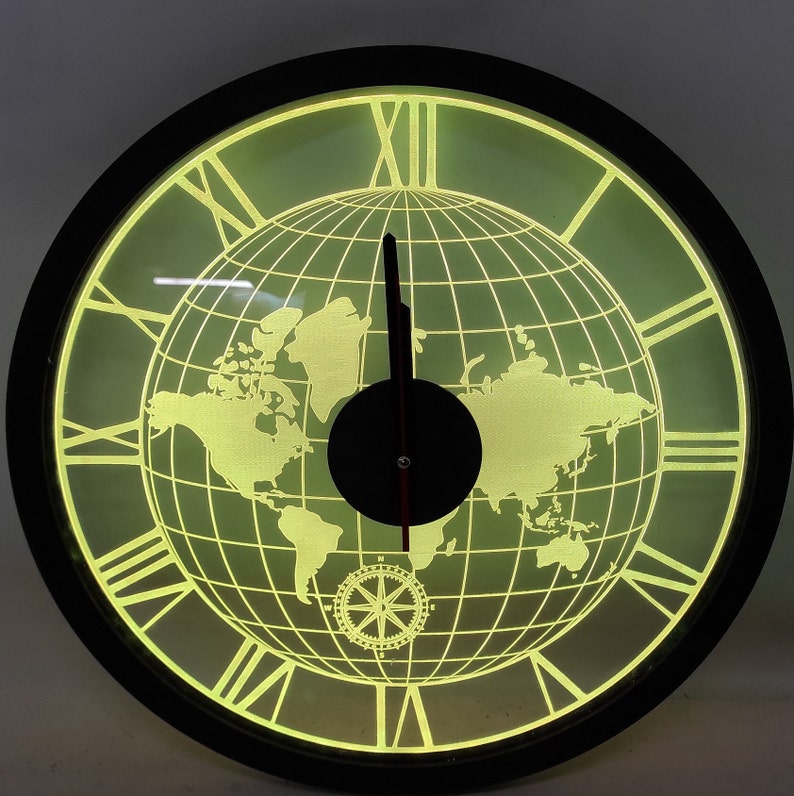 World Wall Clock, Earth Wall Clock, Travel Wall Clock, Wall Clock Light ...