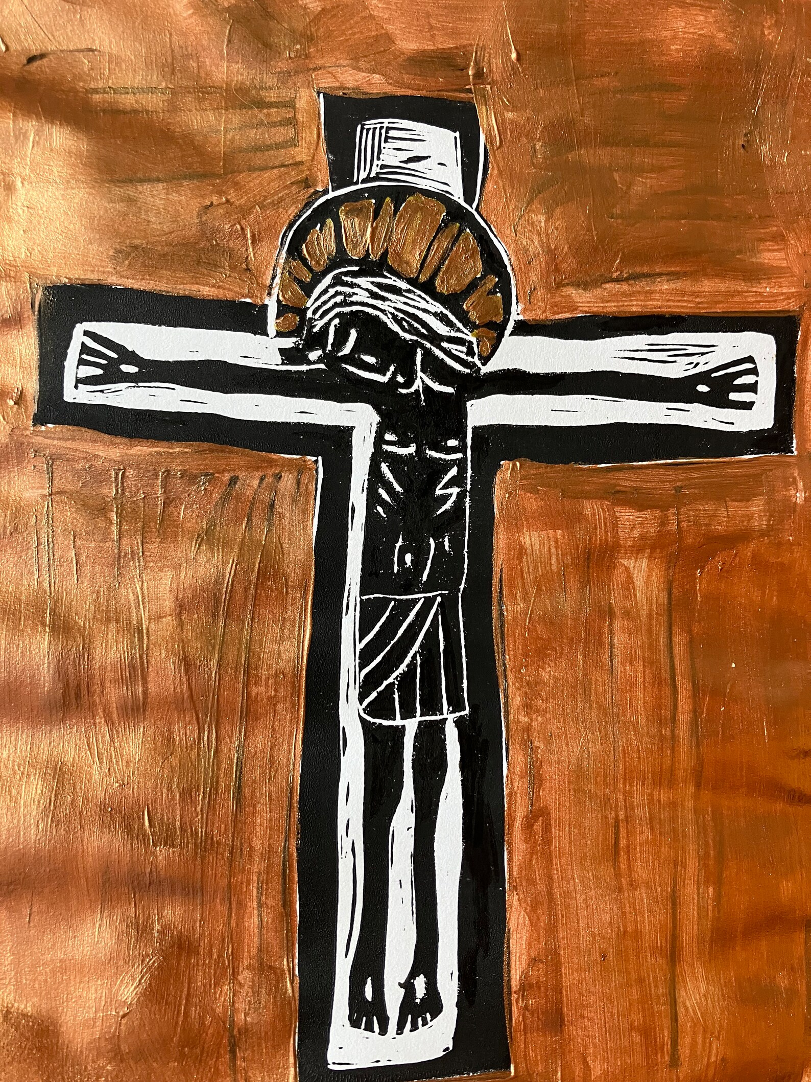 Hand Painted Crucifixion Linocut Print - Etsy