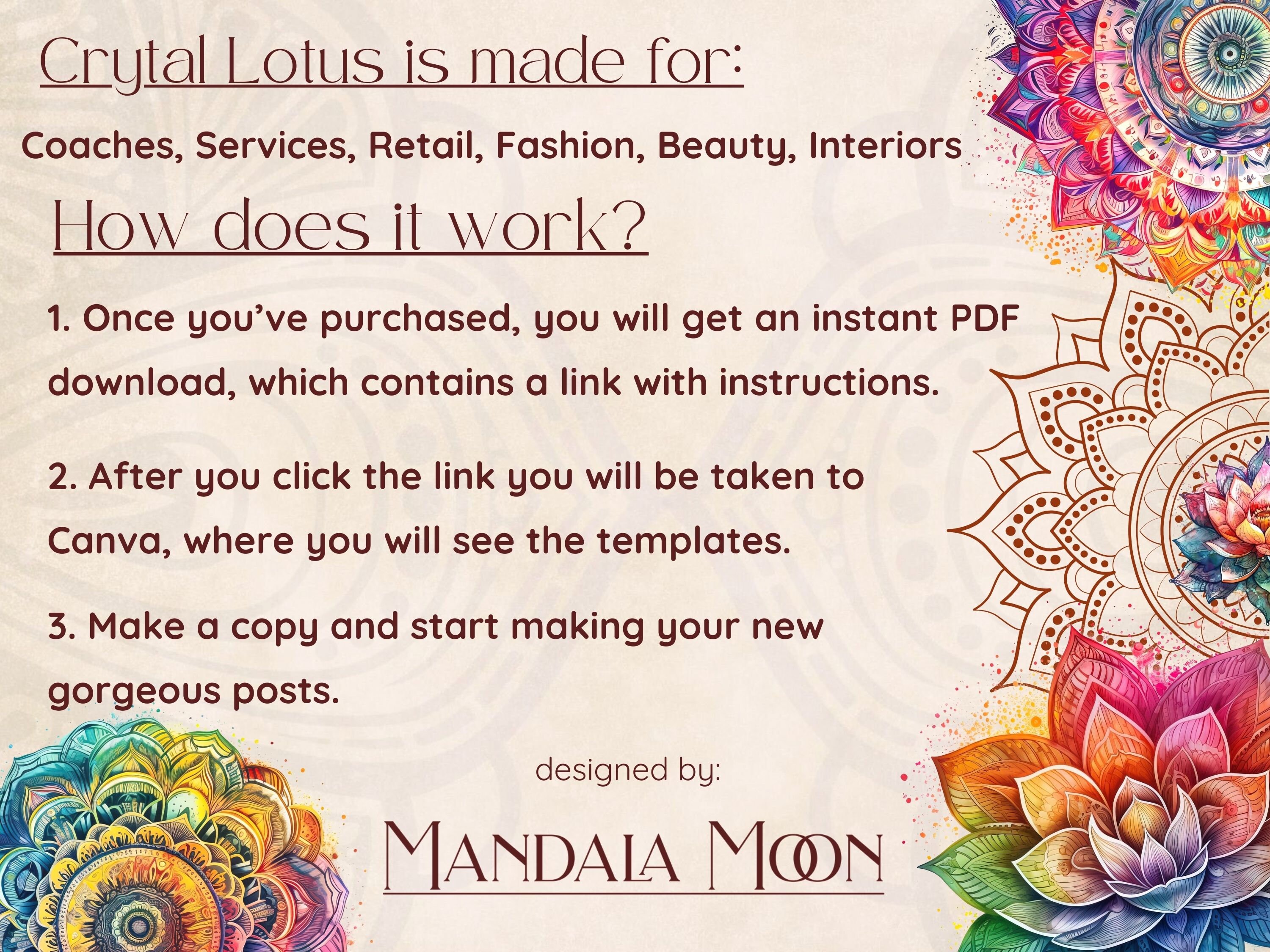 40 Crystal Lotus Mandala Instagram Templates - Canva Templates - Beige ...