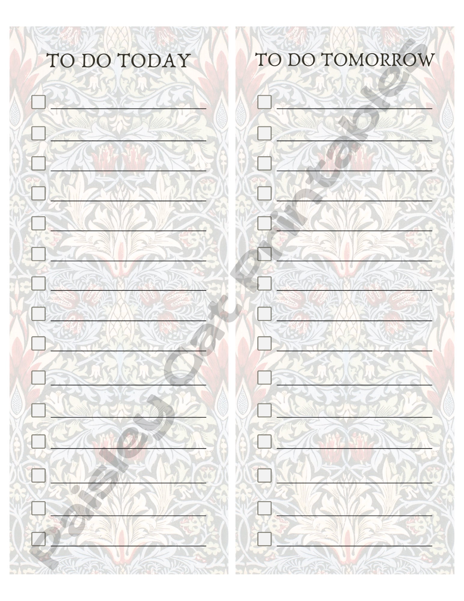 TO DO LISTS Pack, 4 Different Designs, William Morris, Instant Download ...