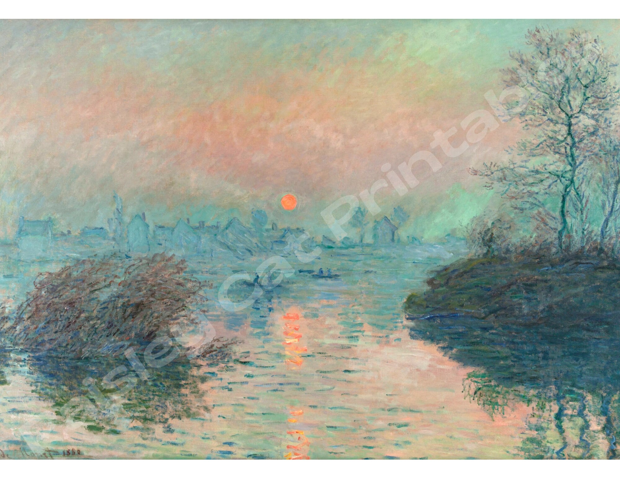 WASSERLANDSCHAFT, Monet, Sonnenuntergang auf der Seine, Sofort Download ...