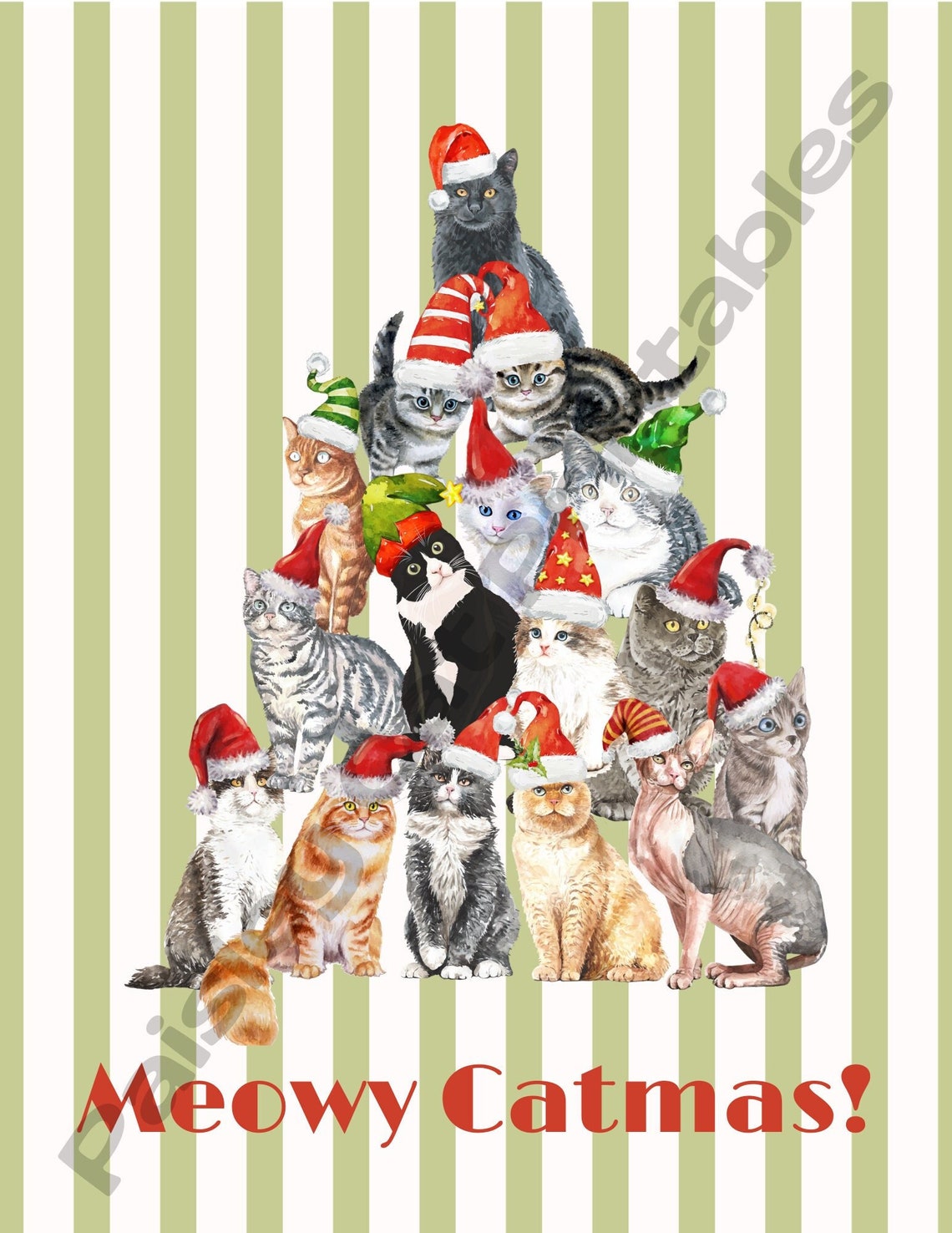 MEOWY CATMAS! #1, Cute Cat Christmas Tree Illustration, Cat Lovers ...