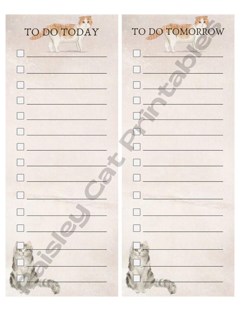 TO DO LISTS Pack, 4 Different Designs, Cats, Instant Download, Print ...
