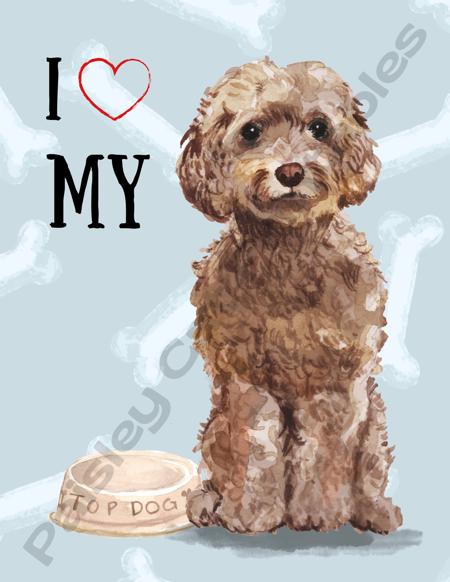 I LOVE MY Brown Cockapoo, Watercolor Dog, Cute Pet Art, Instant ...