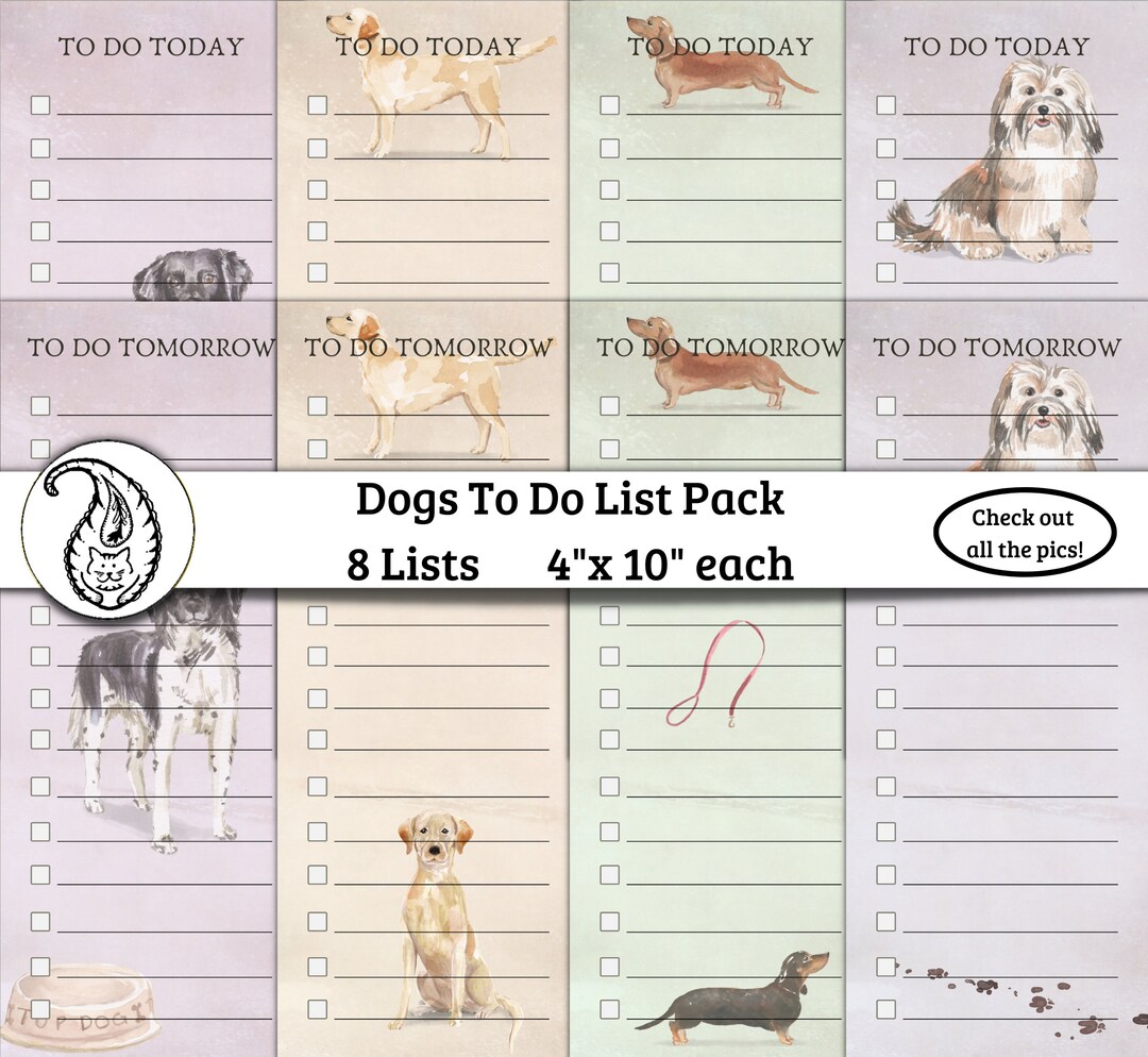 TO DO LISTS Pack, 4 Different Designs, Dogs, Instant Download, Print ...
